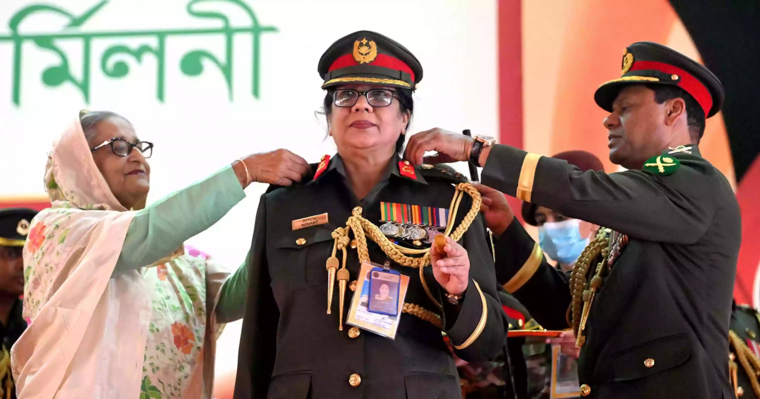 PM adorns Nishat Jubaida with major general rank badge - Southeast Asia ...